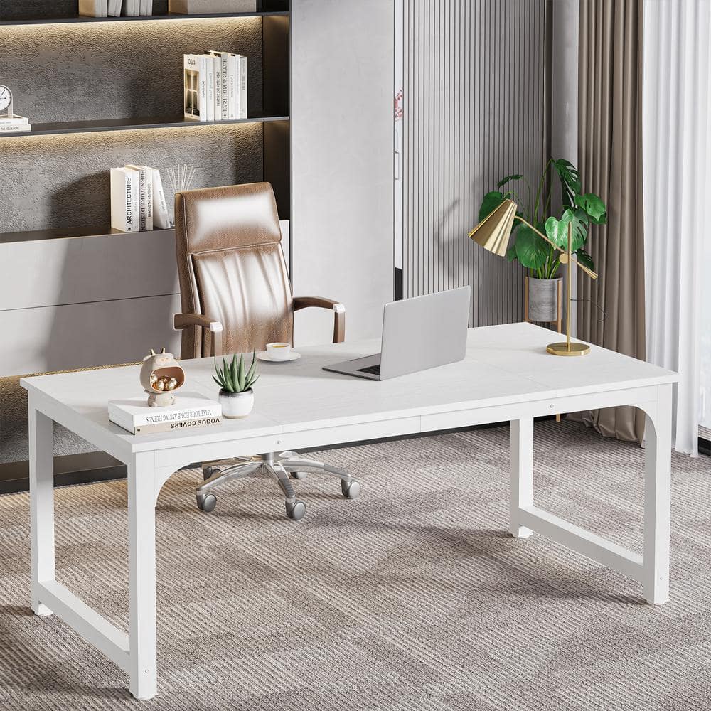 BYBLIGHT Capen 71 in. Rectangular White Engineered Wood Computer Desk ...