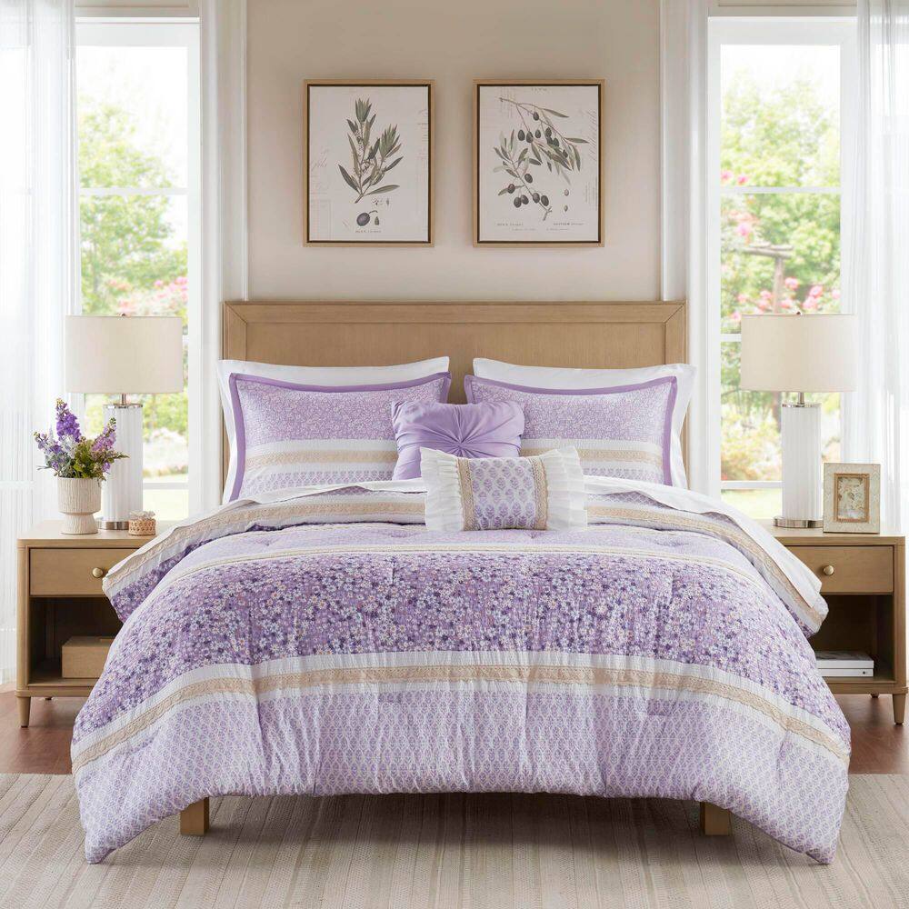 5-Pieces Full/Queen Multicolor Farmhouse Style 3-Floral/Botanical Print ...