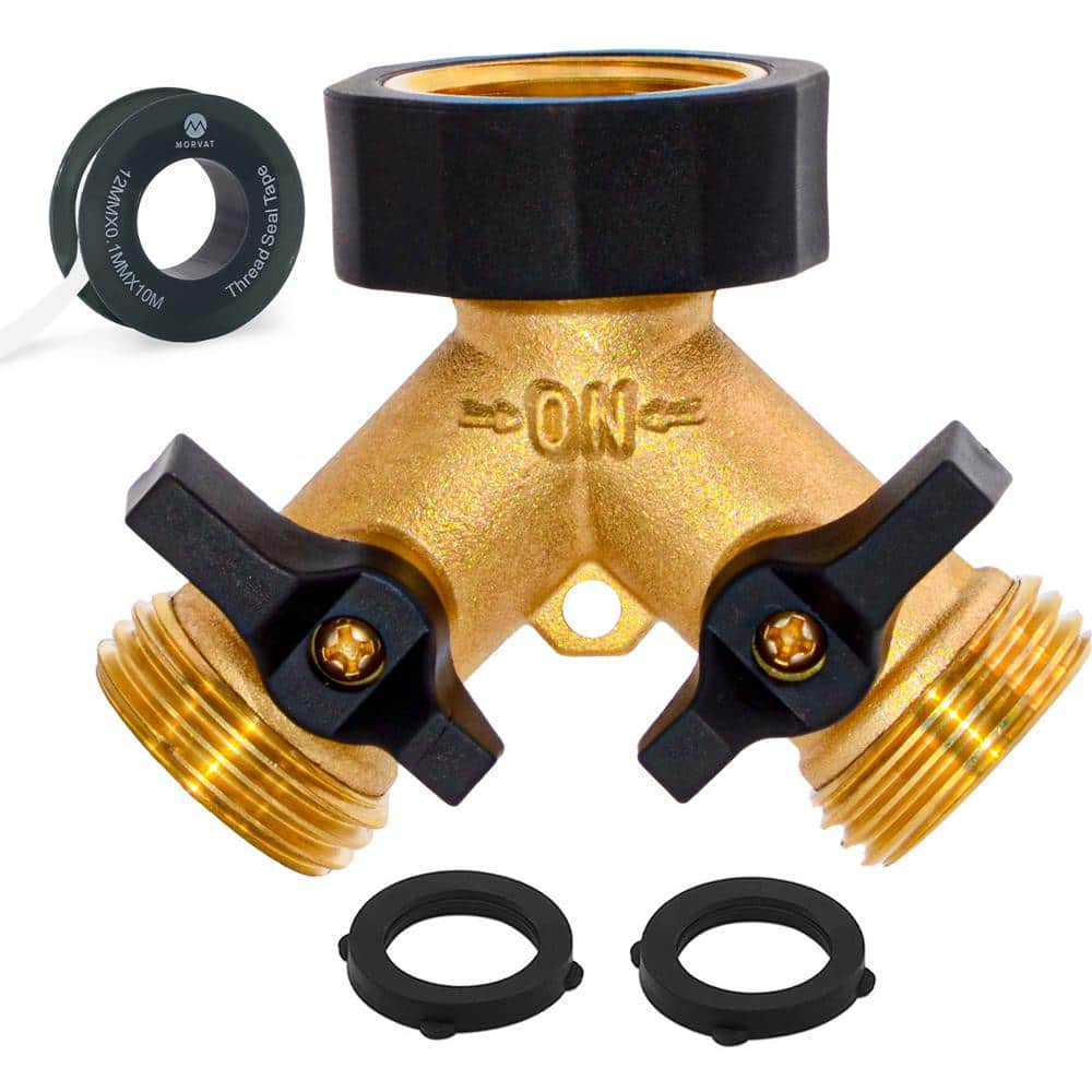 Morvat Heavy-Duty Brass and Rubber 2 Way Garden Hose Y Splitter MOR-RG ...