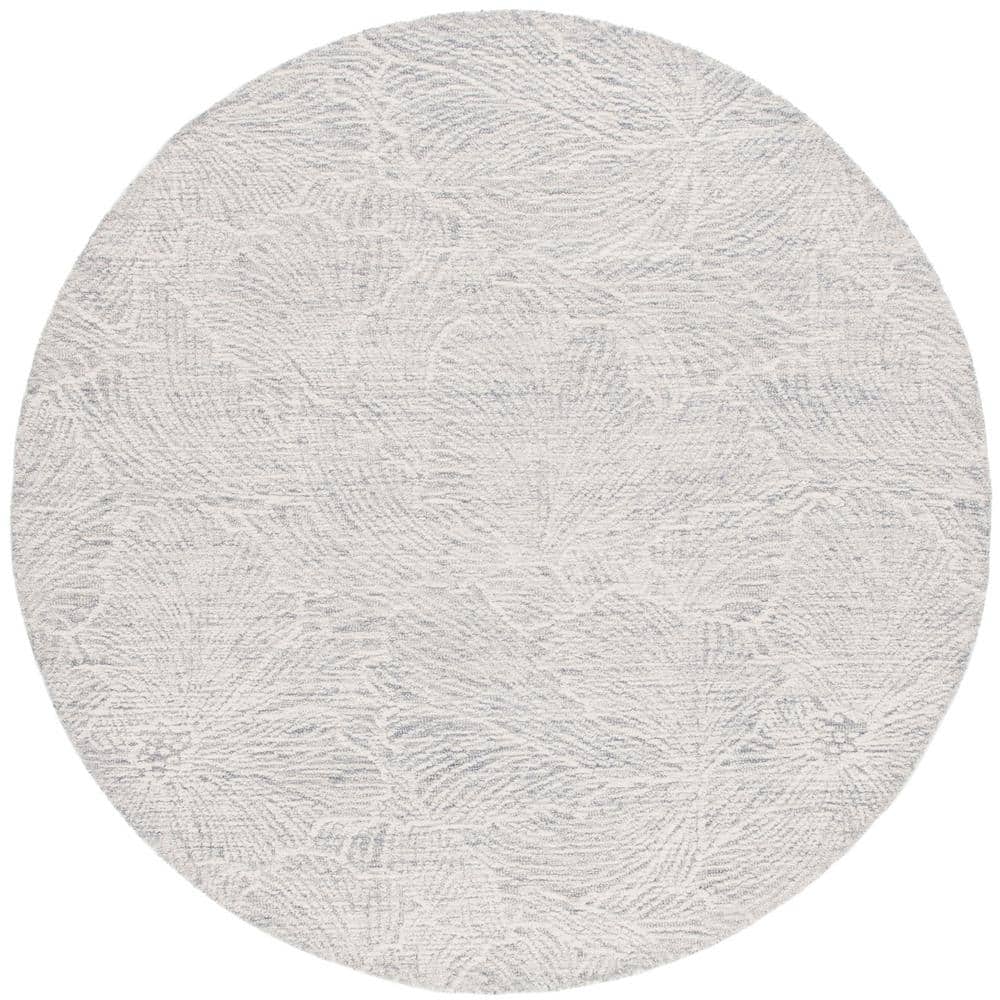 SAFAVIEH Ebony Gray/Ivory 6 ft. x 6 ft. Floral Round Area Rug EBN101F ...