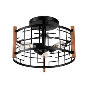 Decomus 14 in. 3-Light Black and Brown Semi-Flush Mount with Metal and ...
