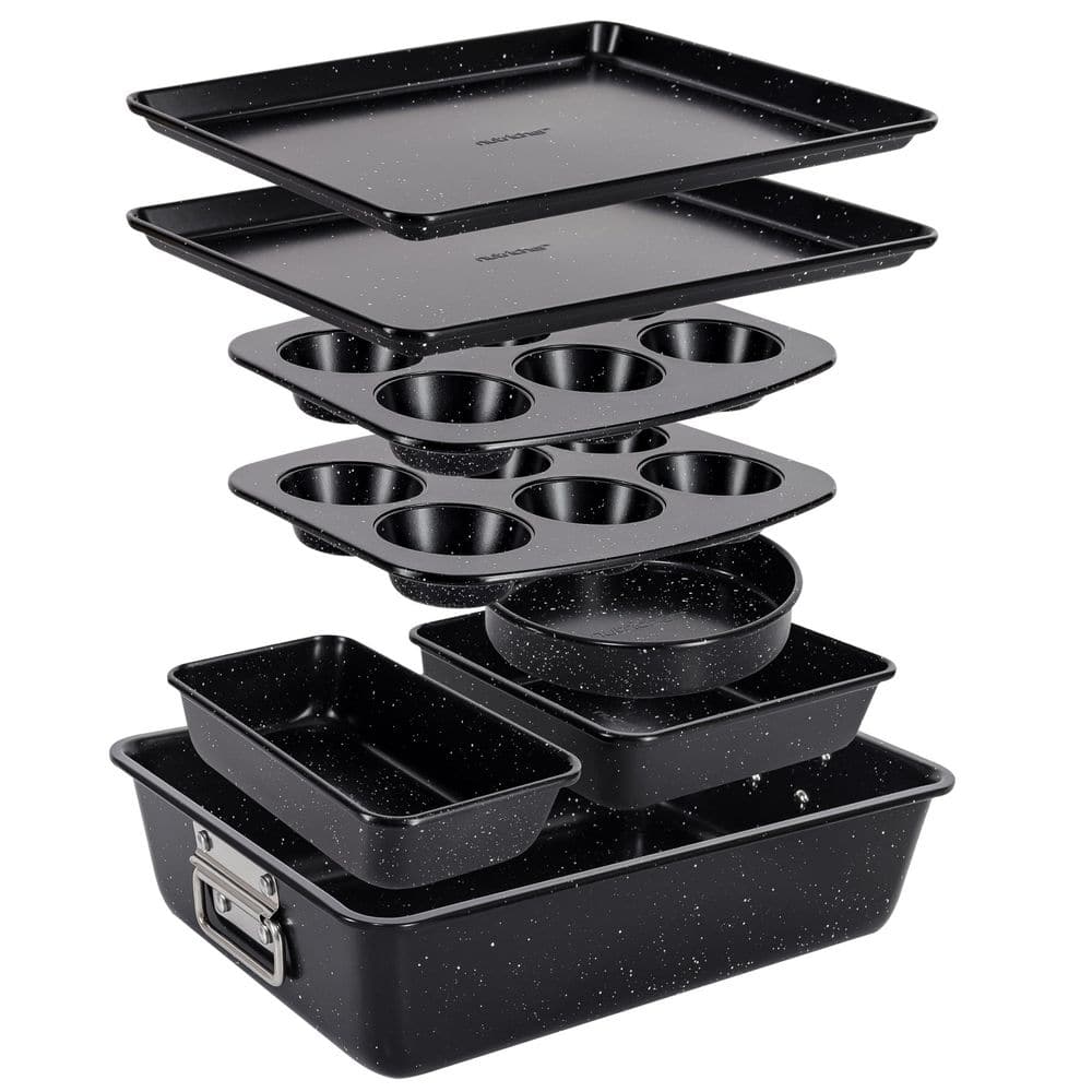 Nutrichef 8-Piece Stackable Carbon Steel Bakeware Pan Set - Non-Stick ...