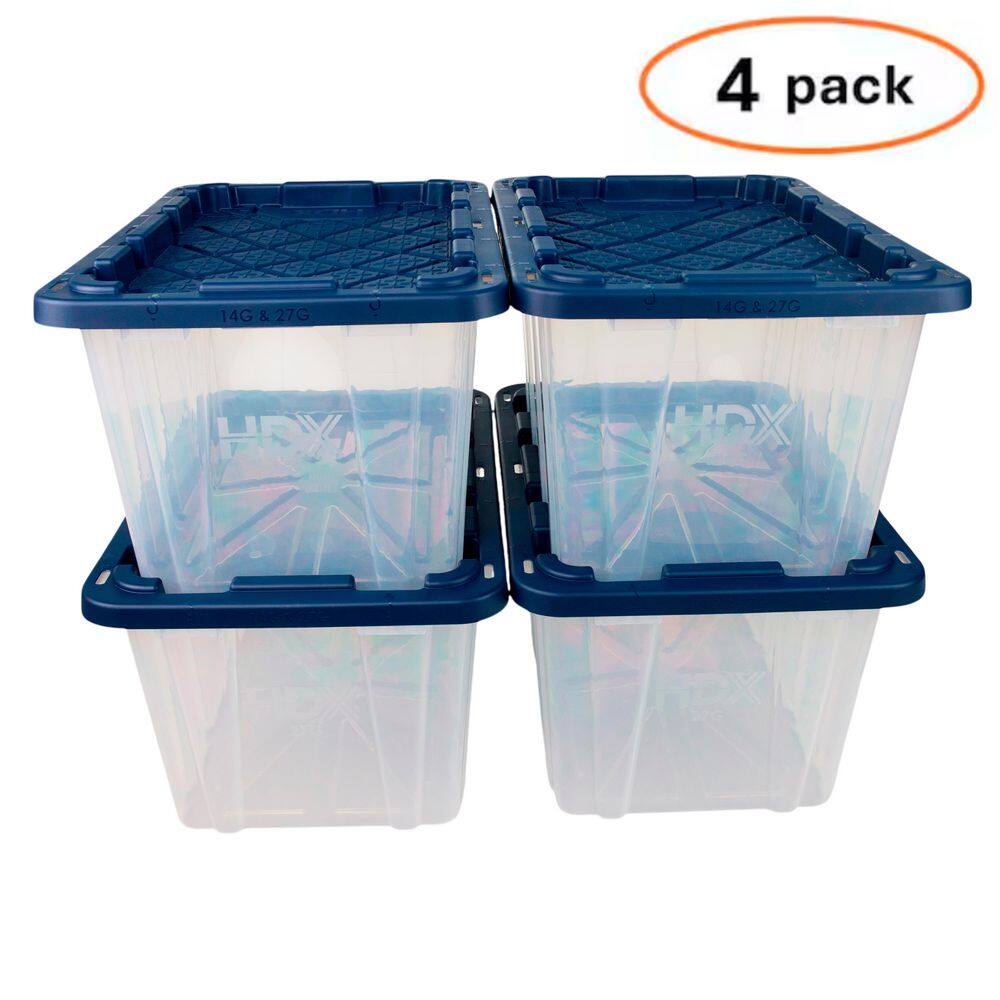 HDX 27 Gal. Tough Storage Tote in Clear with Moonlit Ocean Lid (4-Pack ...