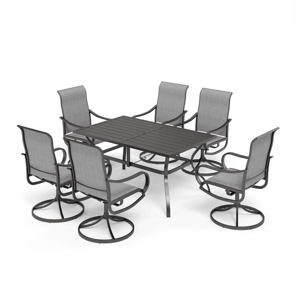 Reviews for PHI VILLA Black 7-Piece Metal Rectangle Patio Outdoor ...