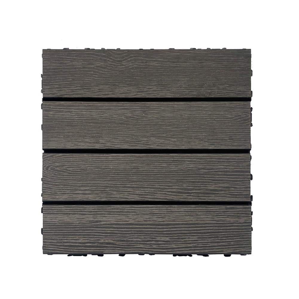 Tidoin Outdoor 1 ft. x 1 ft. Composite Deck Tile in Dark Gray (20 Per ...