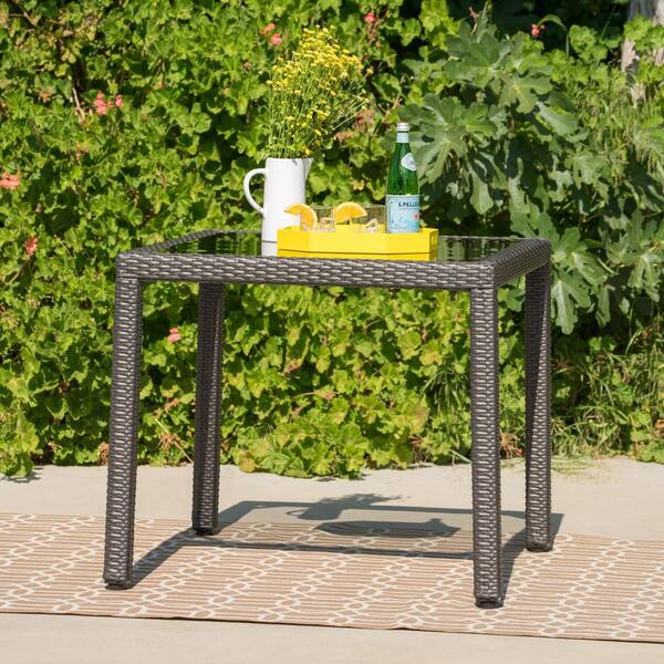 wayofatry Wicker Rattan Square Outdoor Dining Table with Glass Table ...