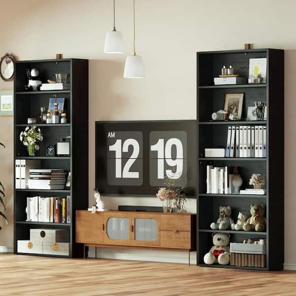 VEIKOUS 72 in. Tall Wood Black 5-Shelf Standard Bookcase HP1106-11-3 ...