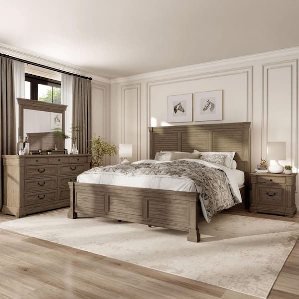 Furniture of America Catsu 5-Piece Traditional Weathered Gray Wood King ...