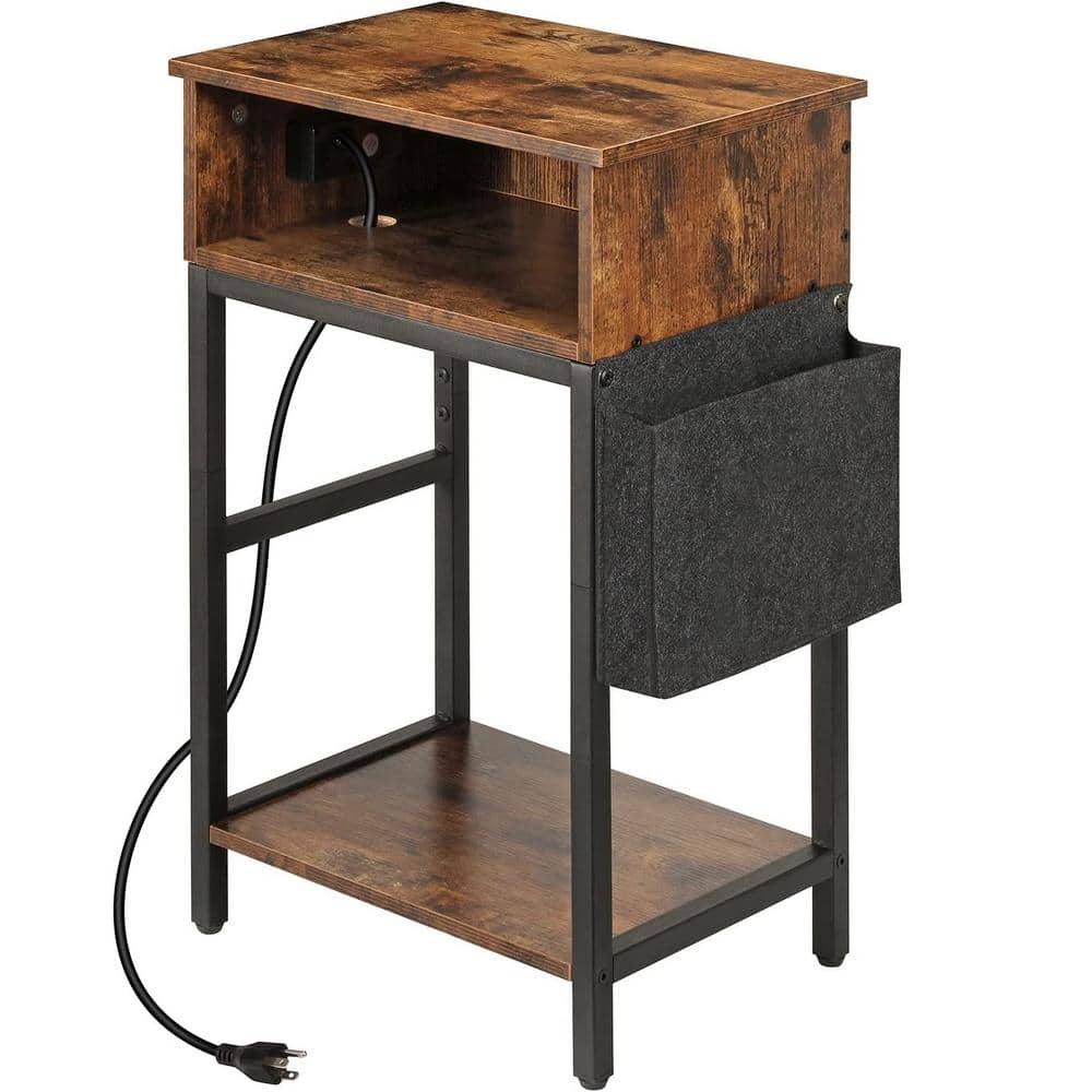 Oumilen 15.7 in. Rustic Brown Narrow Side Table with Storage Bag End ...