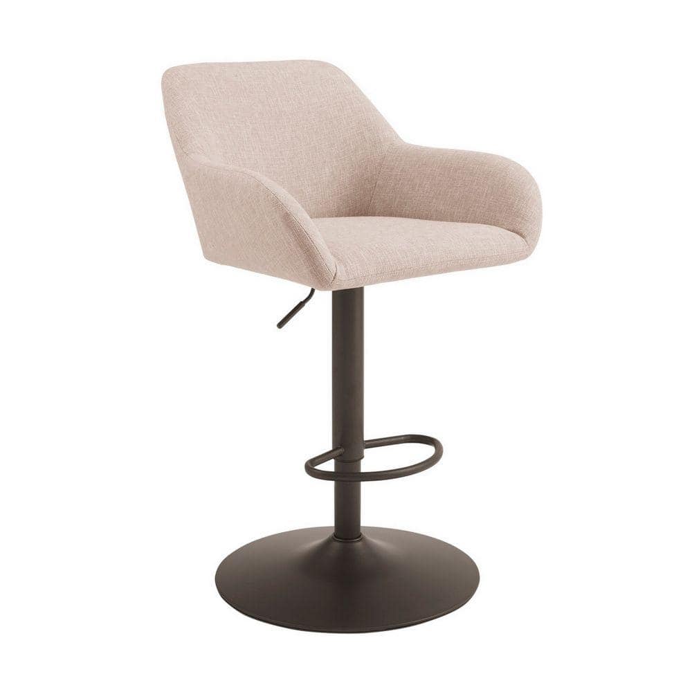 Benjara 33 in. Beige and Bronze Low Back Metal Frame Bar Stool with ...
