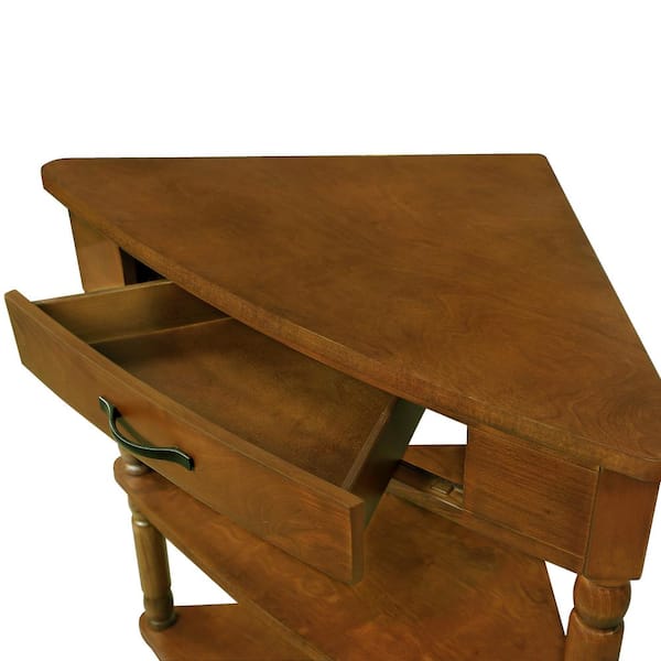 33.8 in. Brown Small Triangle Wood End Table with 1 Drawer Corner Side Table 3 Tier Corner Table with Solid Wood Legs XS W1202P199465 The Home Depot