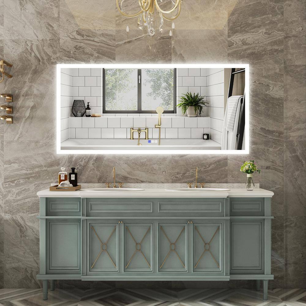 ANGELES HOME 60 in. W x 28 in. H Wall Rectangular Frameless Back Front ...