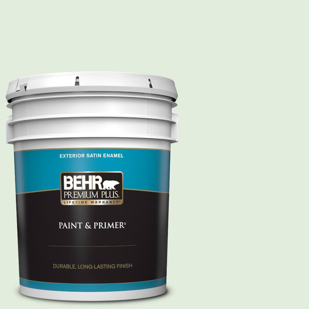 BEHR PREMIUM PLUS 5 gal. #M400-1 Establish Mint Satin Enamel Exterior ...