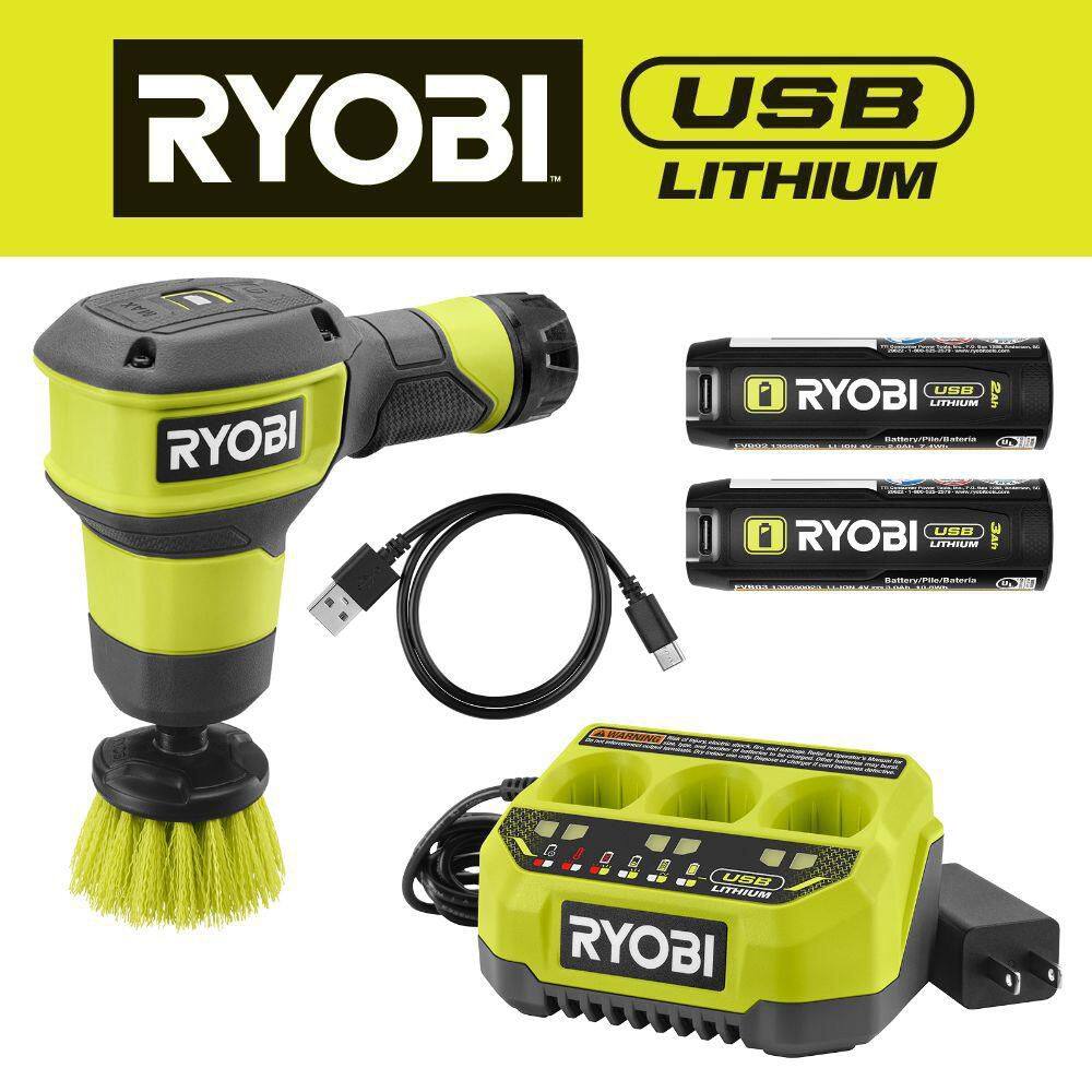 RYOBI USB Lithium Compact Scrubber Kit with 2 Ah Battery, Charging Cord ...