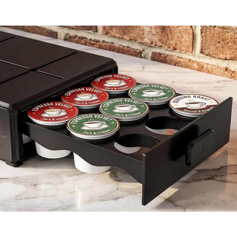 Lynzavix Black Coffee Pod Drawer Organizer with 3-Line Slide-Out Tray ...