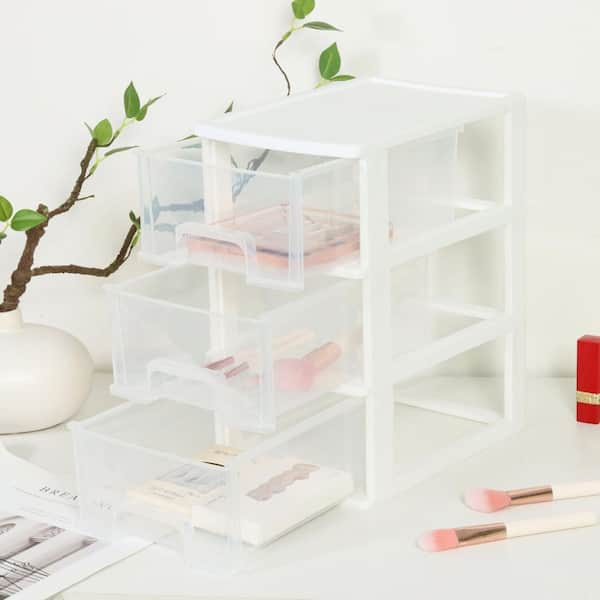 White 9.5 in. x 7.5 in. Plastic Drawer Storage Organizer, Stackable ...
