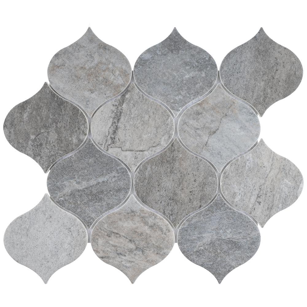 MOLOVO Ecoglassify Stone Gray 11.82 in. x 10.08 Arabesque Matte Glass ...