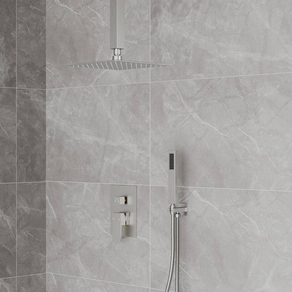 EVERSTEIN Single Handle 2-Spray Wall Mount 10 in. Shower Faucet 2.5 GPM ...