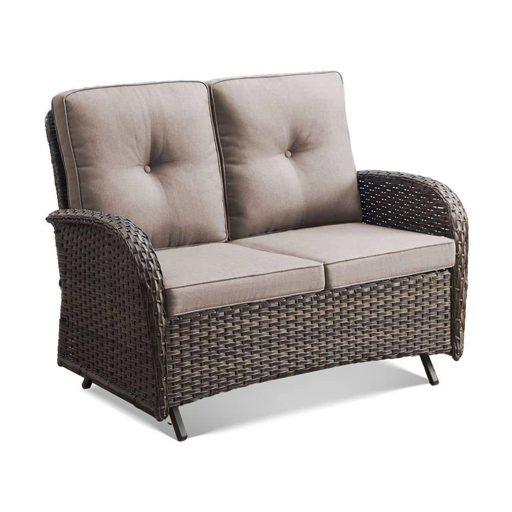 Bellefurn Rotavia 2-Person Brown PE Wicker Patio Outdoor Glider with ...
