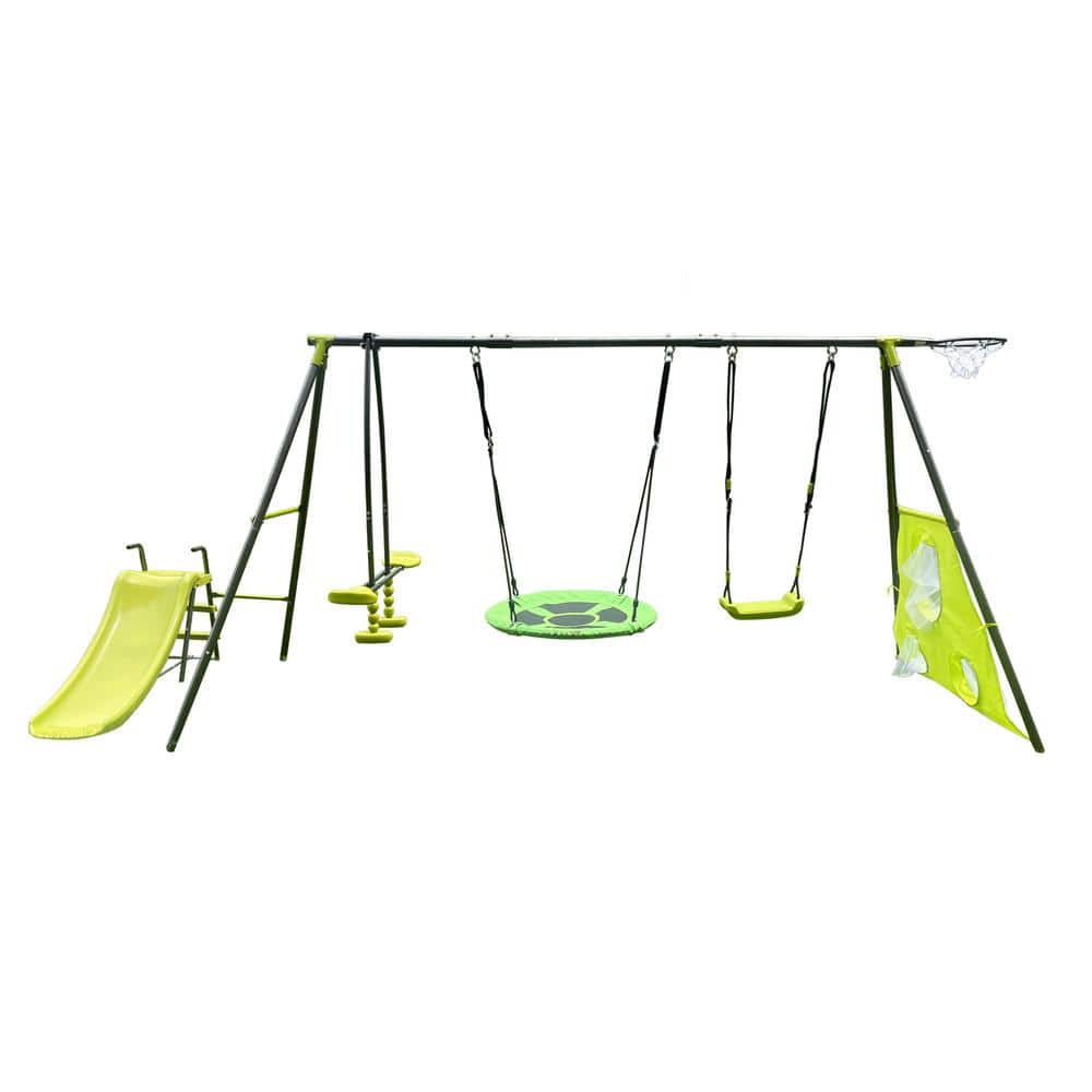 GOGEXX Outdoor Green Swing Set with 6-Function with 31.5 in. Net Swing ...