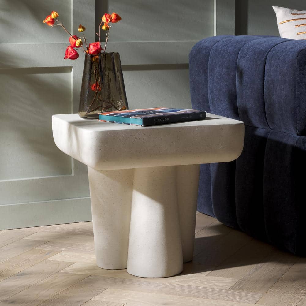 SAFAVIEH Leeza 19.49 in. White Square Concrete End Table ACC2813A - The ...