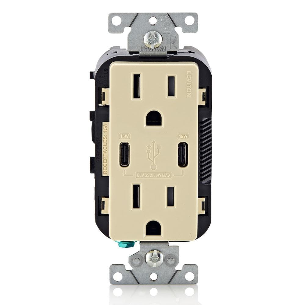 Reviews for Leviton 30-Watt 6 Amp Ivory USB Type-C/C 15 Amp Tamper ...