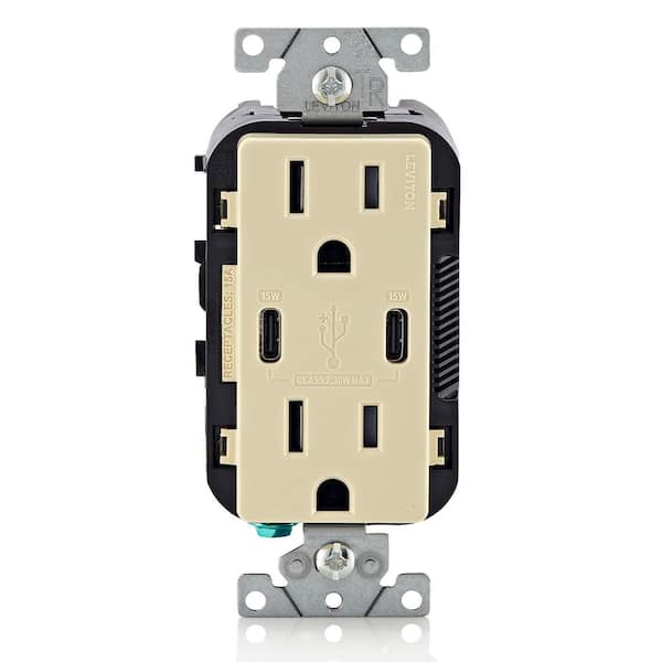 Reviews for Leviton 30-Watt 6 Amp Ivory USB Type-C/C 15 Amp Tamper ...