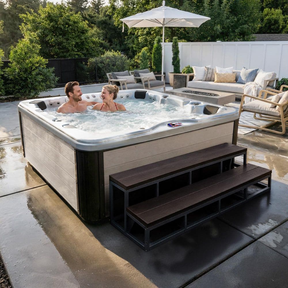American Spas 7-Person 100-Jet Premium Acrylic Bench Spa Standard Hot ...