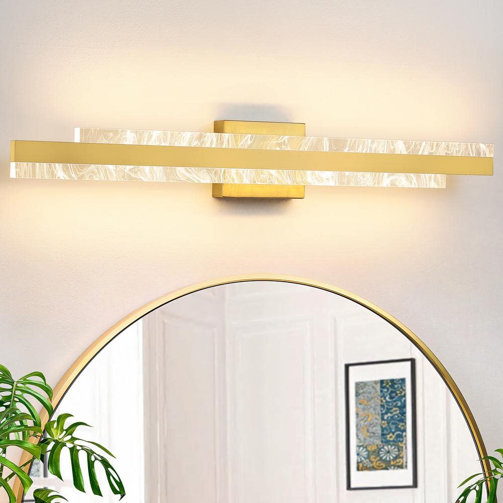 KAISITE 32 in. 1-light Gold LED Vanity Light Bar, Dimmable Bathroom ...