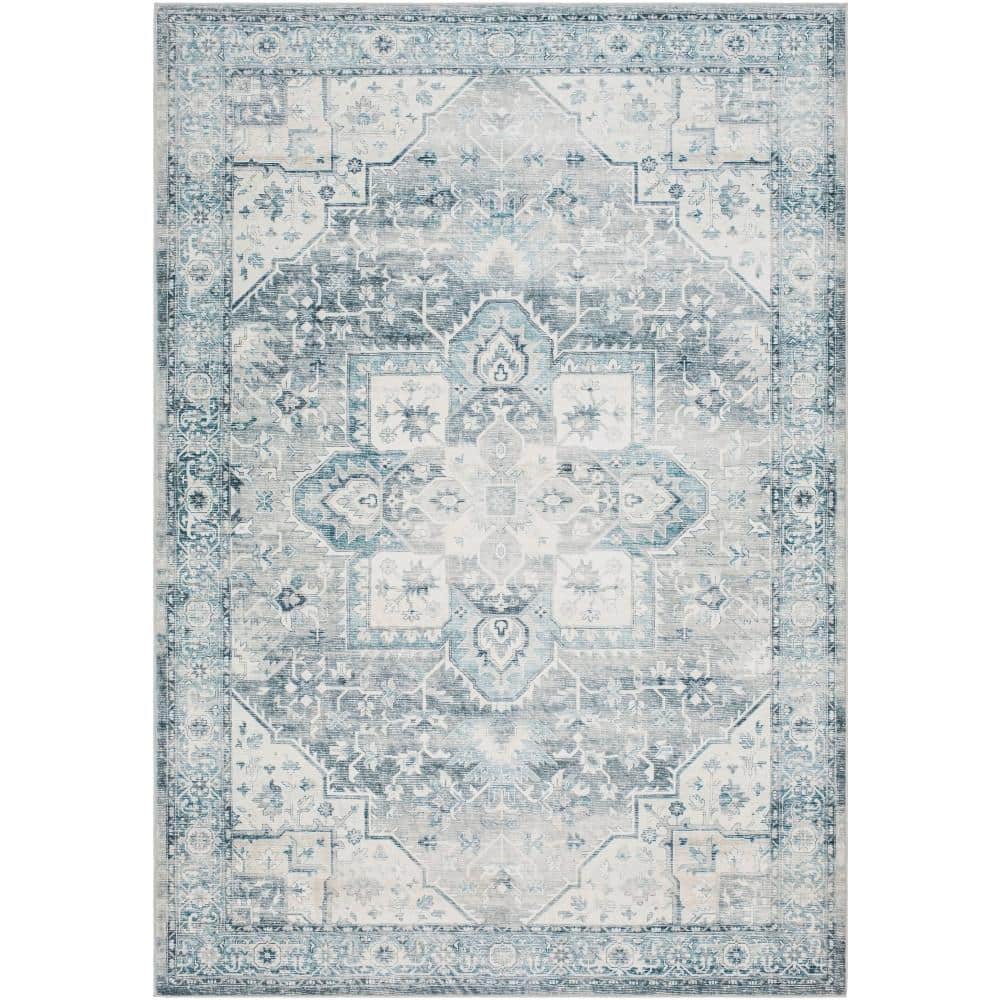 Livabliss Conall Blue Medallion 7 ft. x 9 ft. Machine-Washable Indoor ...