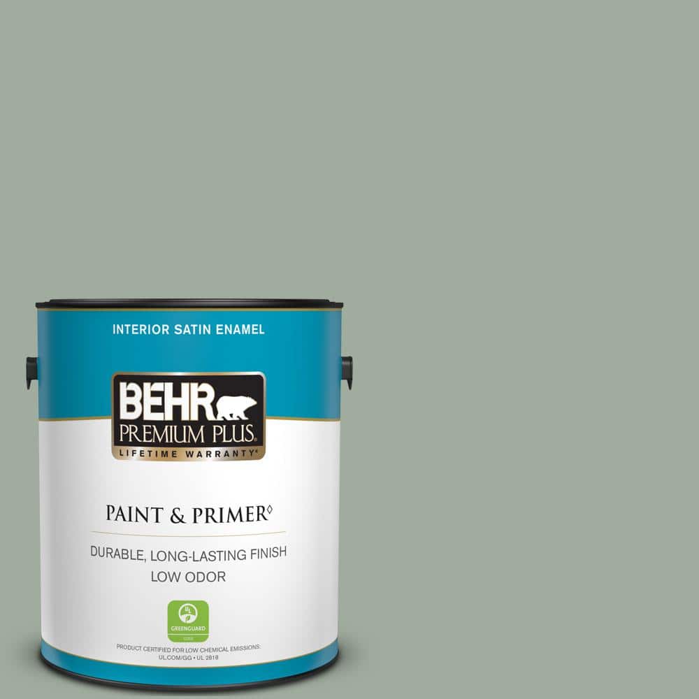 BEHR PREMIUM PLUS 1 gal. #PPU11-15 Green Balsam Satin Enamel Low Odor ...