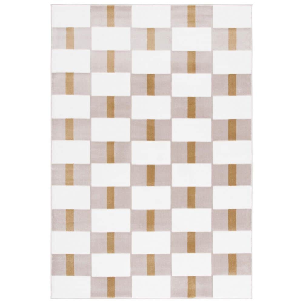 SAFAVIEH Groove 4 ft. x 6 ft. Ivory/Gold Geometric Checkered Area Rug ...