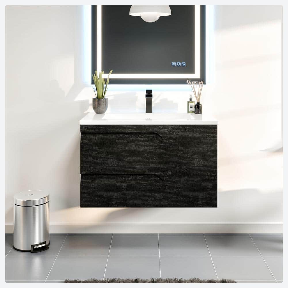 Eviva Joy 36 in. Single Sink Floating Blackwood Bath Vanity with White ...