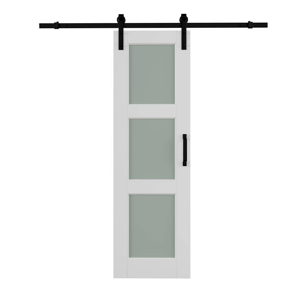 ARK DESIGN 24 in. x 80 in. 3-Lite Tempered Frosted Glass White Primed ...