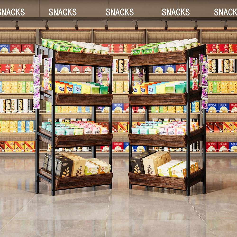 BYBLIGHT Eulas 2PCS Brown 29.13 in. 4-Tier Display Cabinet Basket ...