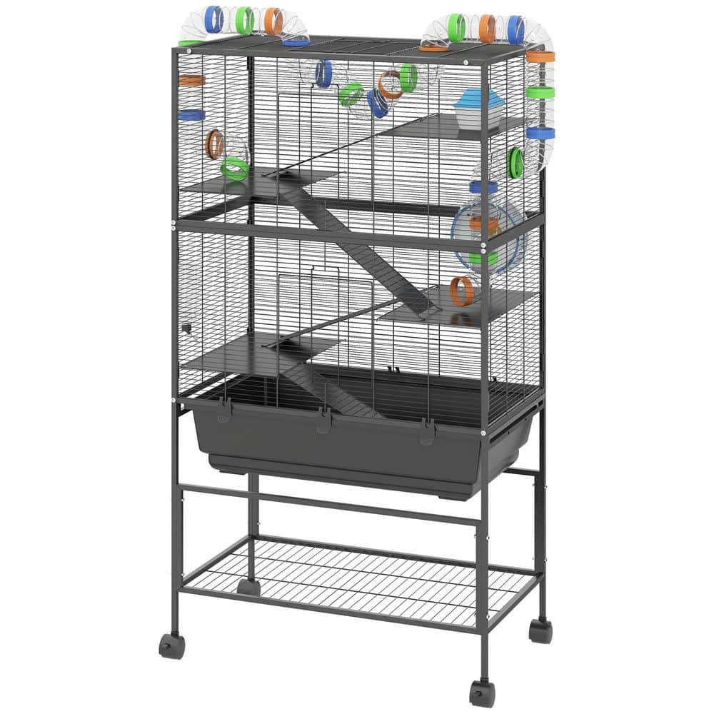 PawHut Hamster Cage, Rolling Rat Cage with Tray, Storage Shelf, Big ...
