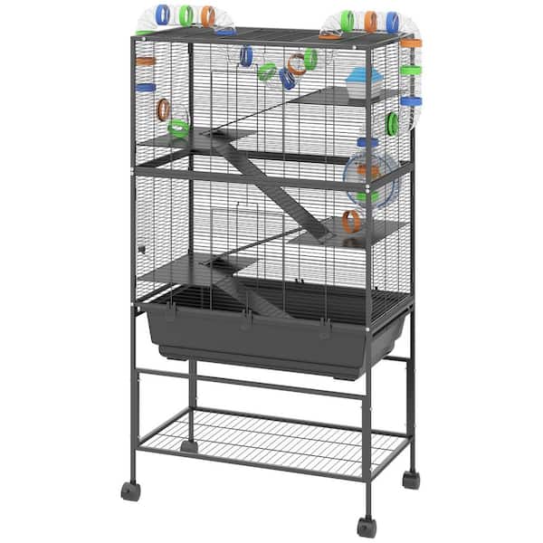 PawHut Hamster Cage, Rolling Rat Cage with Tray, Storage Shelf, Big ...