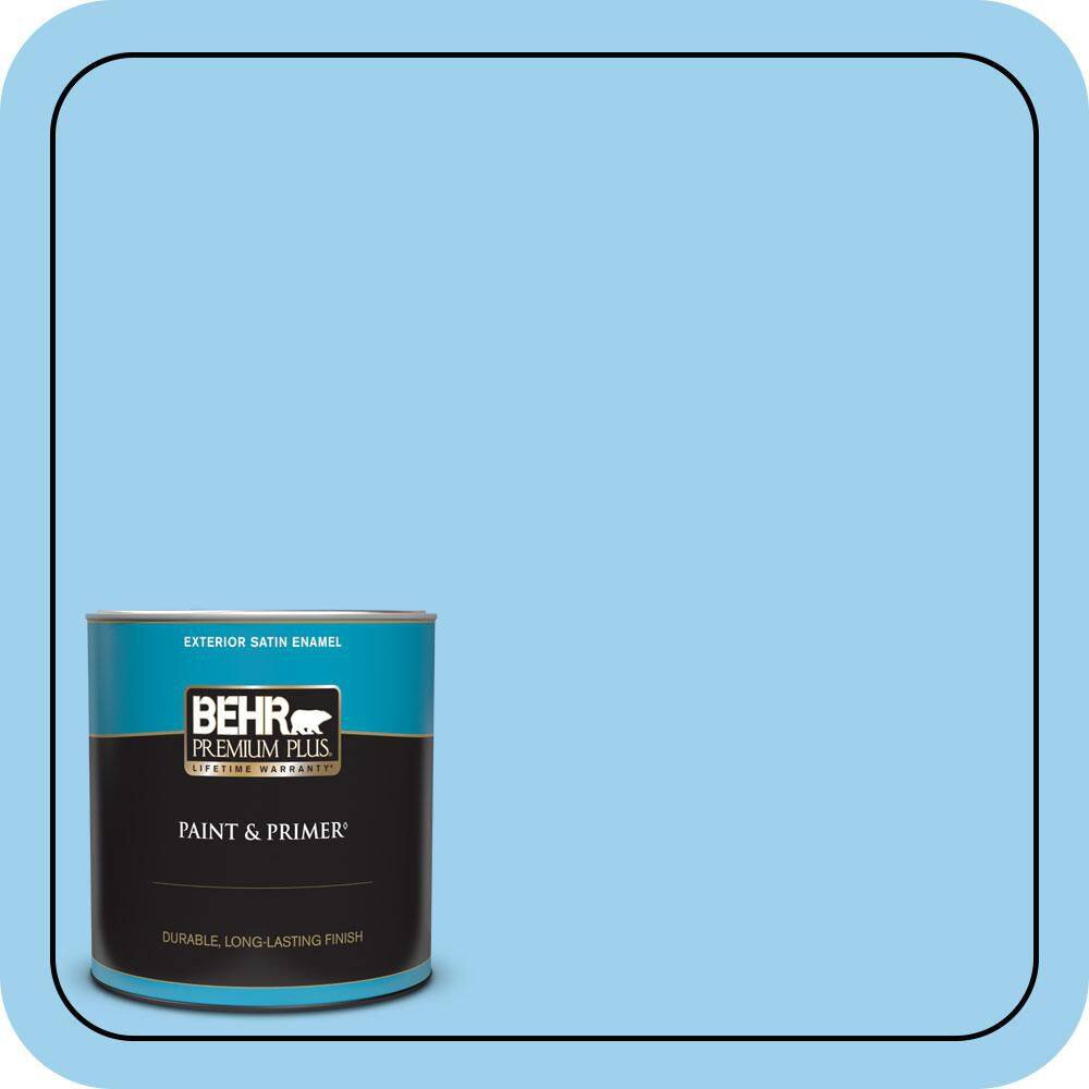 BEHR PREMIUM PLUS 1 qt. #P500-3 Spa Blue Satin Enamel Exterior Paint ...