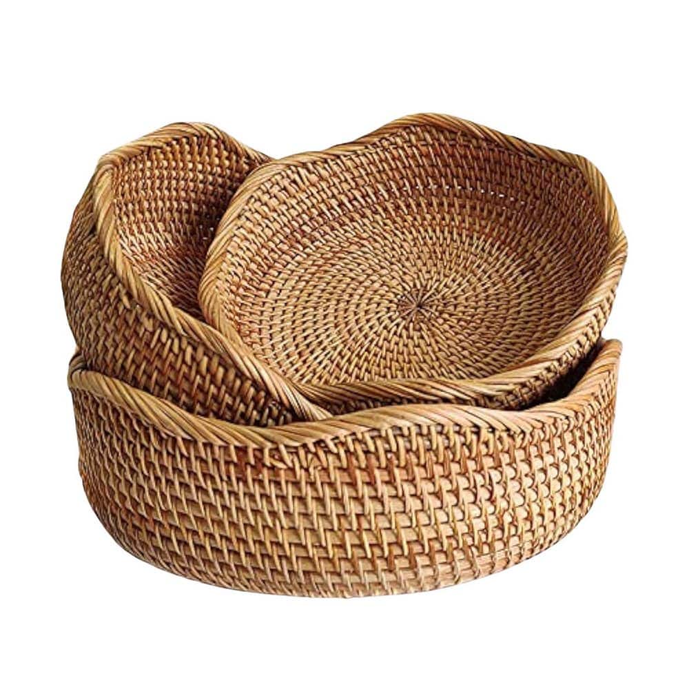 Lynzavix Brown Rattan Bread Basket, Round Fruit Baskets for Kitchen ...