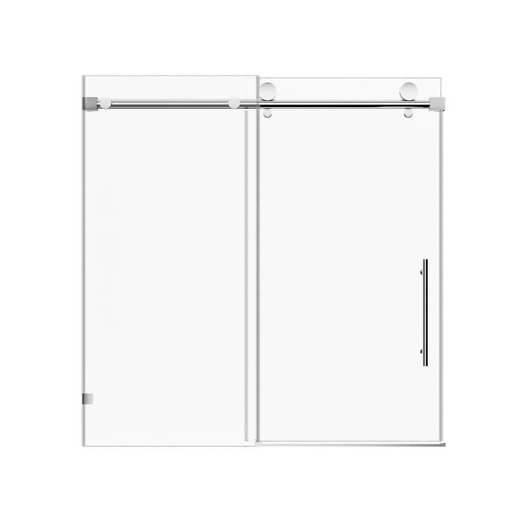 LIVACA 56-60 in. W x 60 in. H Single-Sliding Frameless Tub Door in ...