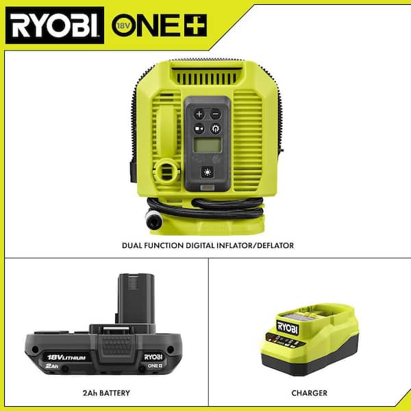 RYOBI ONE+ Dual Function Inflator with 2.0 Ah Battery and Charger Kit ...