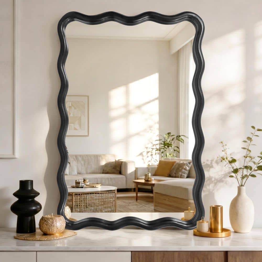Hochwertiges 20 in. W x 30 in. H Rectangle Black Wood Framed Wavy Wall ...