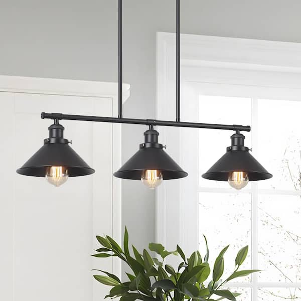 TinHon Modern 3-Light Black Industrial Linear Island Pendant Light with ...