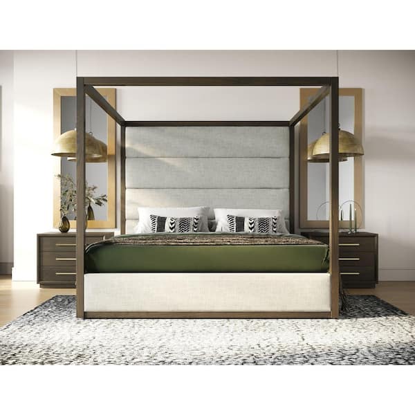 MR MODREST Modrest Manhattan Contemporary Brown Wood Frame King Canopy ...
