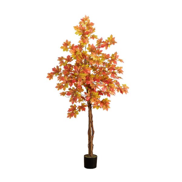 Nearly Natural 5 ft. Artificial Autumn Deluxe Maple Tree T4744 - The ...