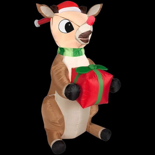 Gemmy 3.5 ft. LED Inflatable Outdoor Rudolph with Present and Scarf ...