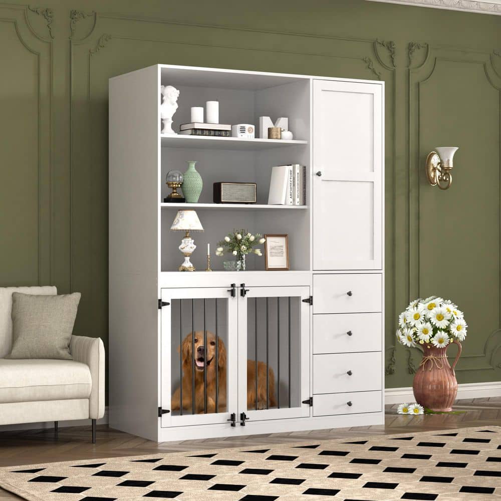 FUFU&GAGA Large Dog Crate Storage Cabinet, Wooden Heavy-Duty Dog Crate Kennel with Dog Bowl, 1 ...