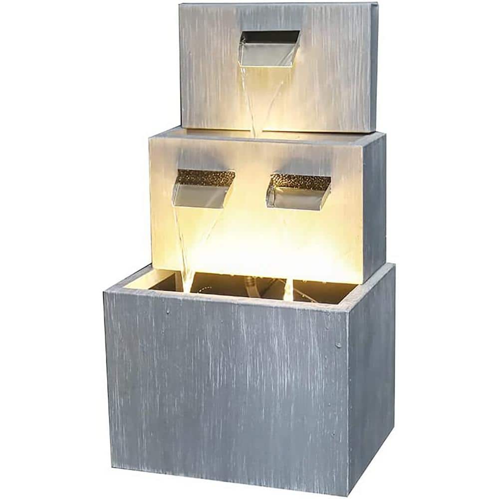 25 in. Tall 3-Tiered Indoor/Outdoor Water Fountain Metal Floor Water ...