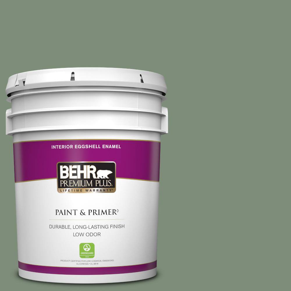 BEHR PREMIUM PLUS 5 gal. #450F-5 Amazon Moss Eggshell Enamel Low Odor ...