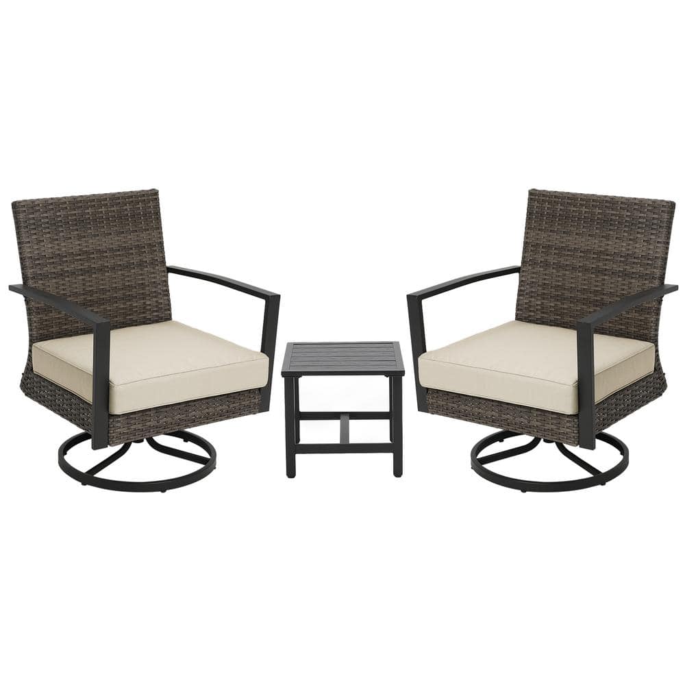 SUNVIVI 3-Piece Aluminum Outdoor Bistro Set with Beige Cushions ...